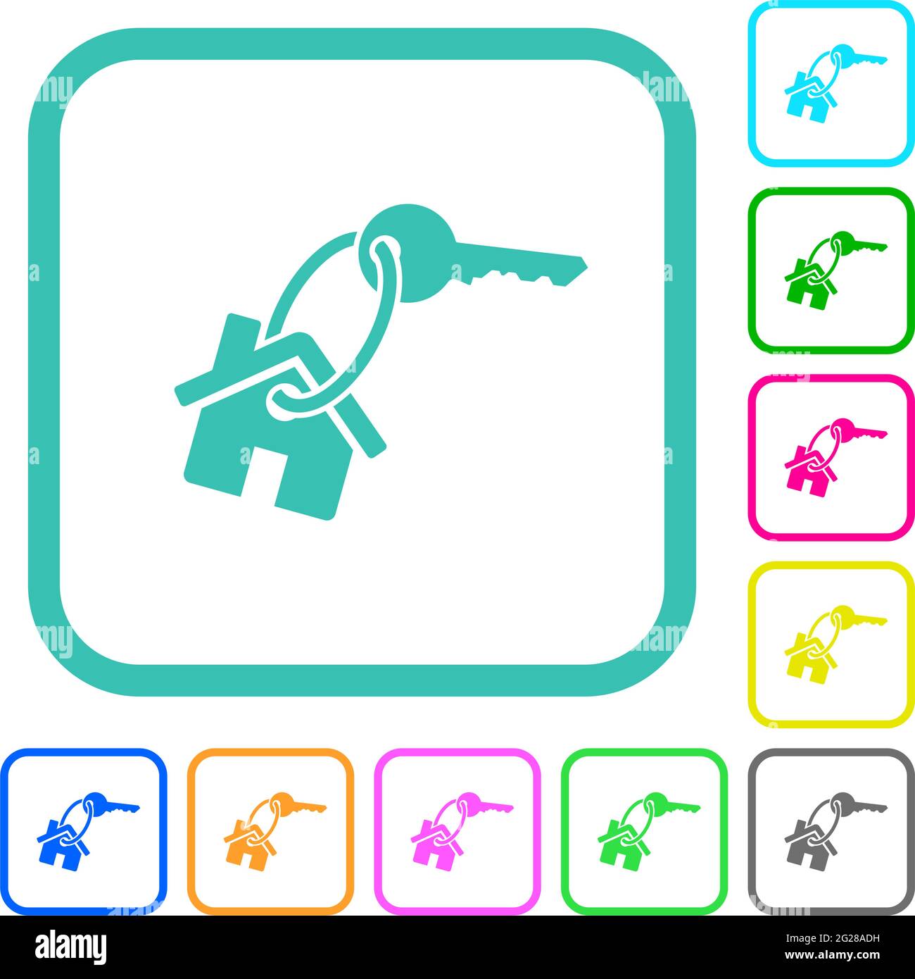 House key vivid colored flat icons in curved borders on white ...