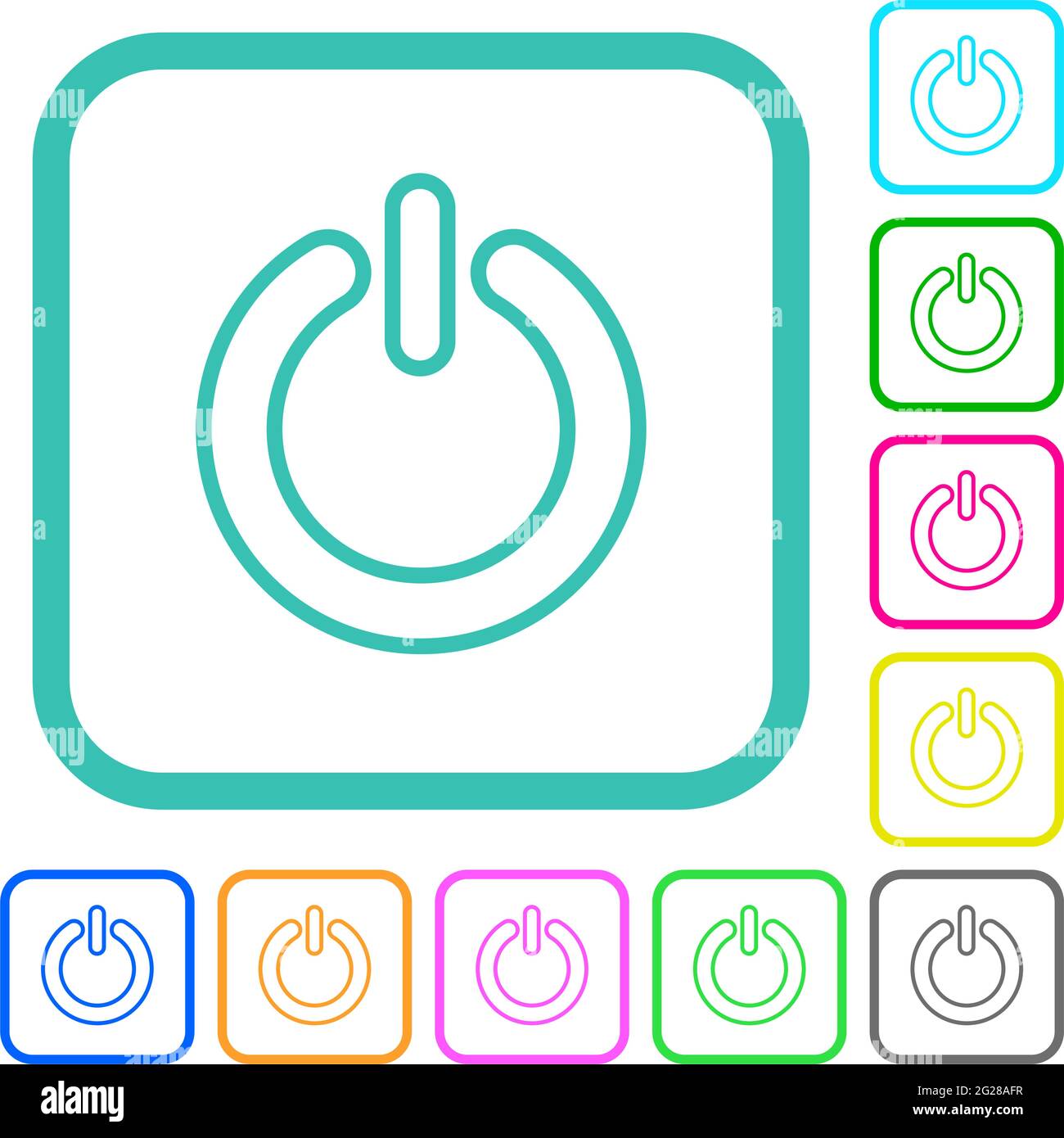 Power switch vivid colored flat icons in curved borders on white ...
