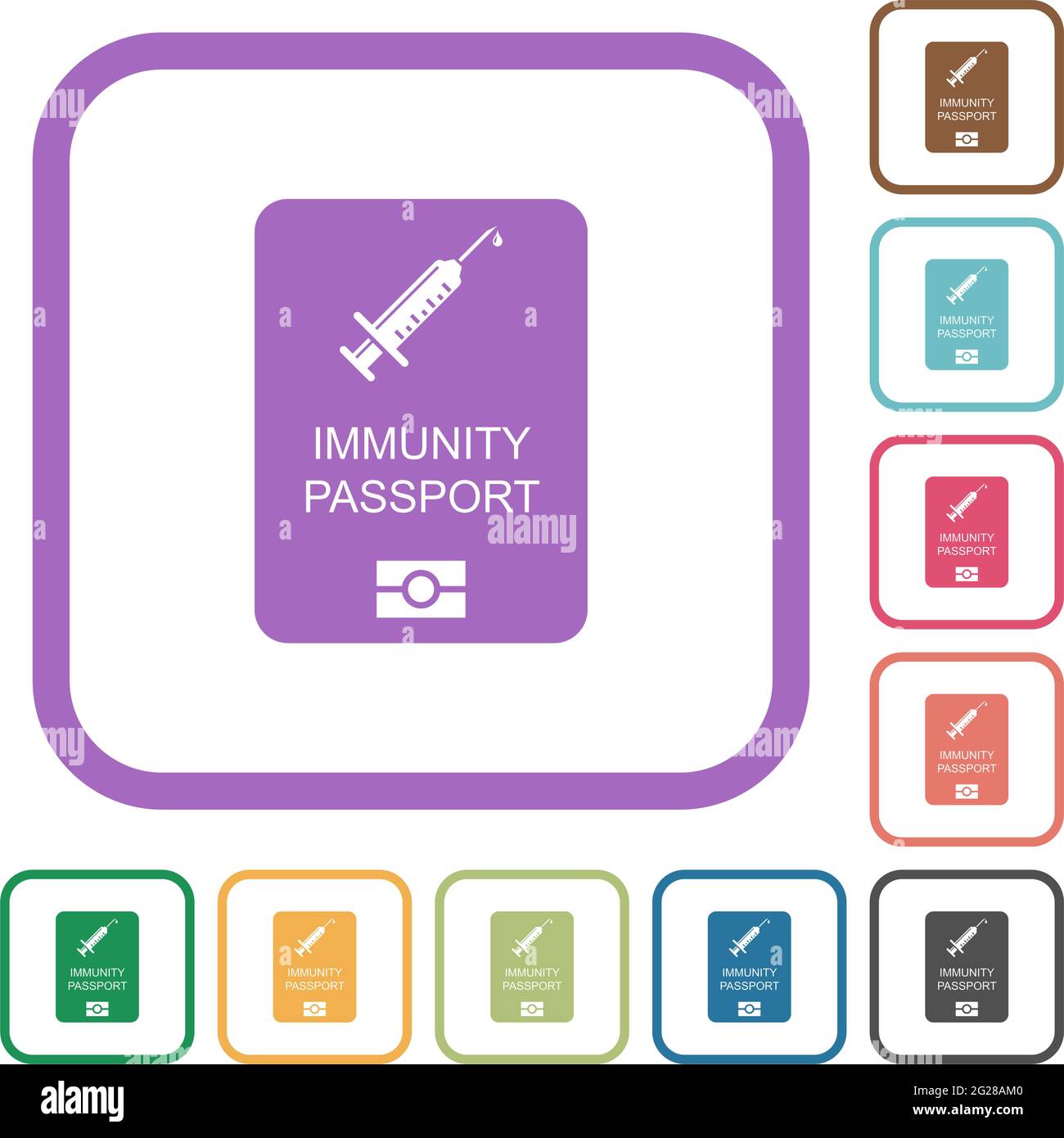 Immunity passport simple icons in color rounded square frames on white ...