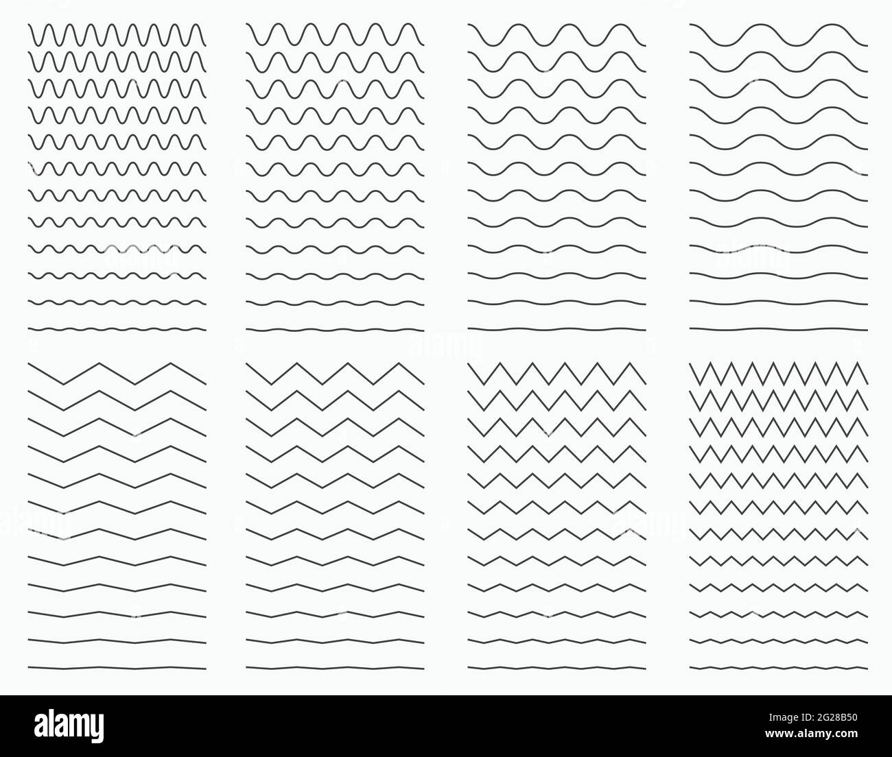 Wavy curvy and zigzag horizontal lines. Vector set for graphic elements ...