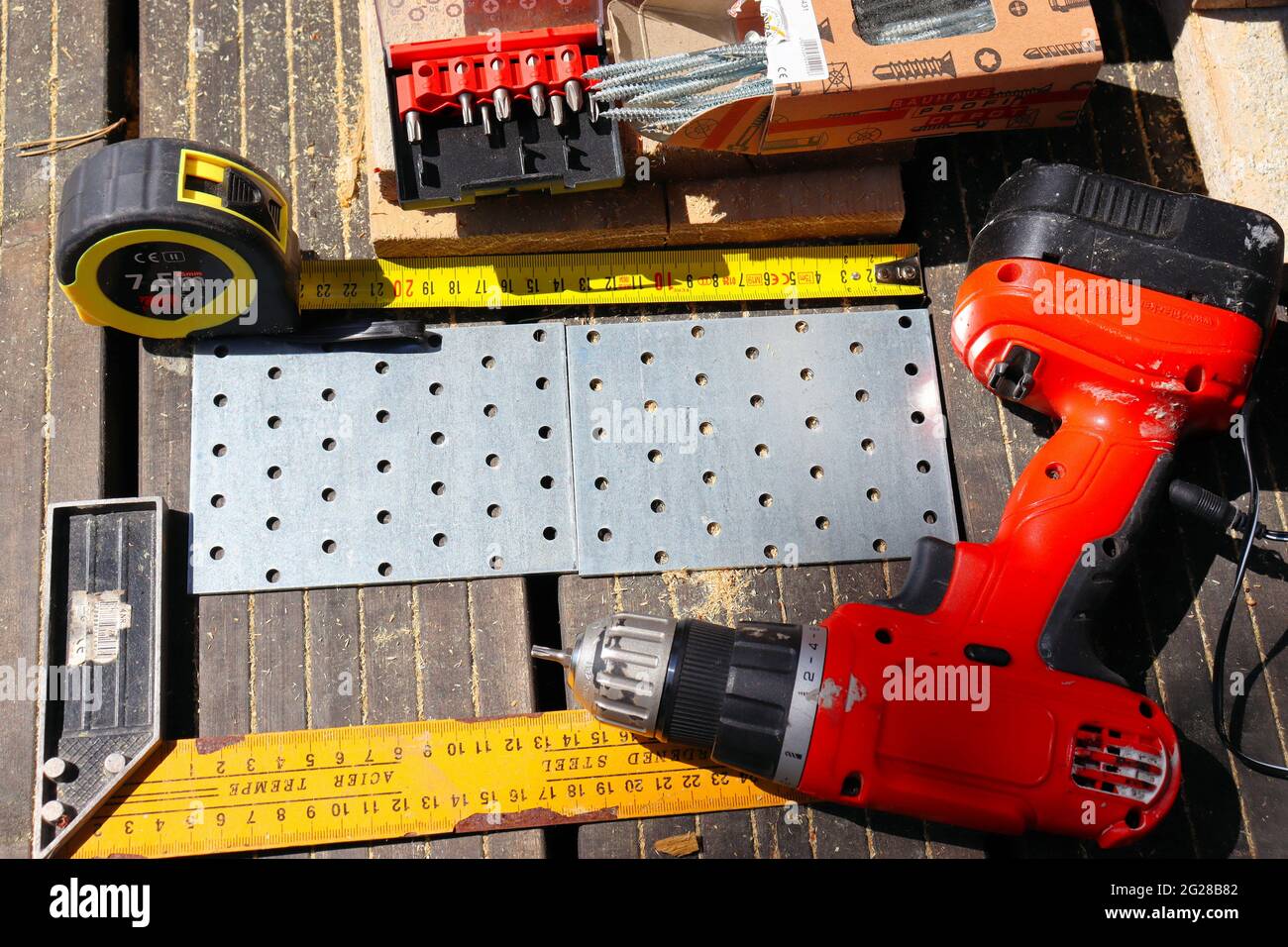 Circular saw and other construction tool in the workplace Stock Photo ...