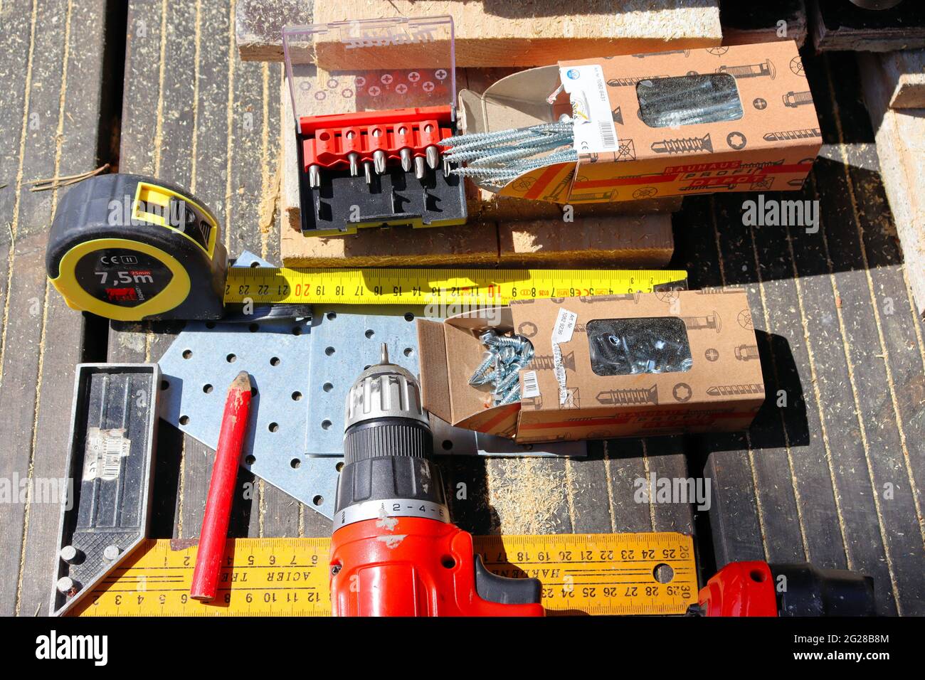 Circular saw and other construction tool in the workplace Stock Photo ...