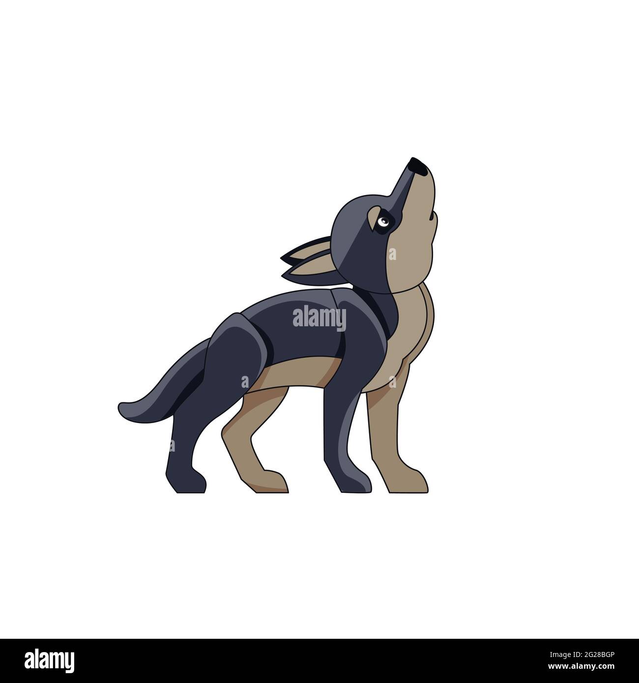 Black wolf cub howls in the sky. Cartoon character of a kid mammal ...