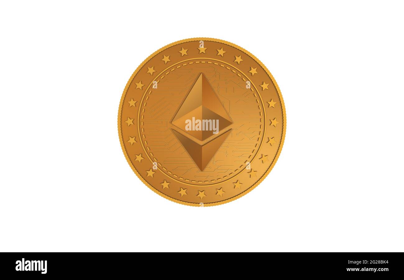 Ethereum ETH cryptocurrency symbol isolated gold coin on green screen ...