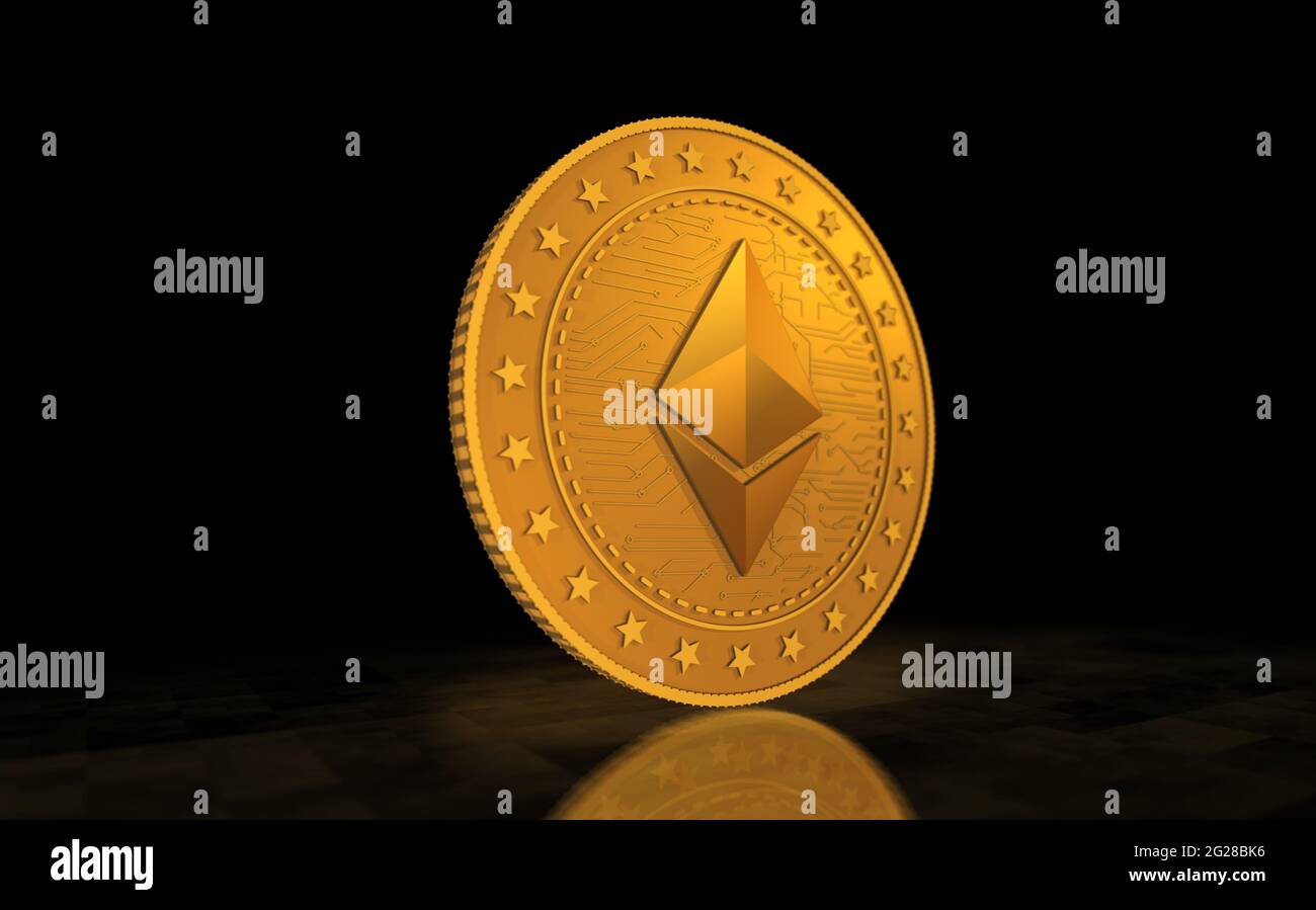 Ethereum ETH cryptocurrency symbol gold coin on green screen background ...