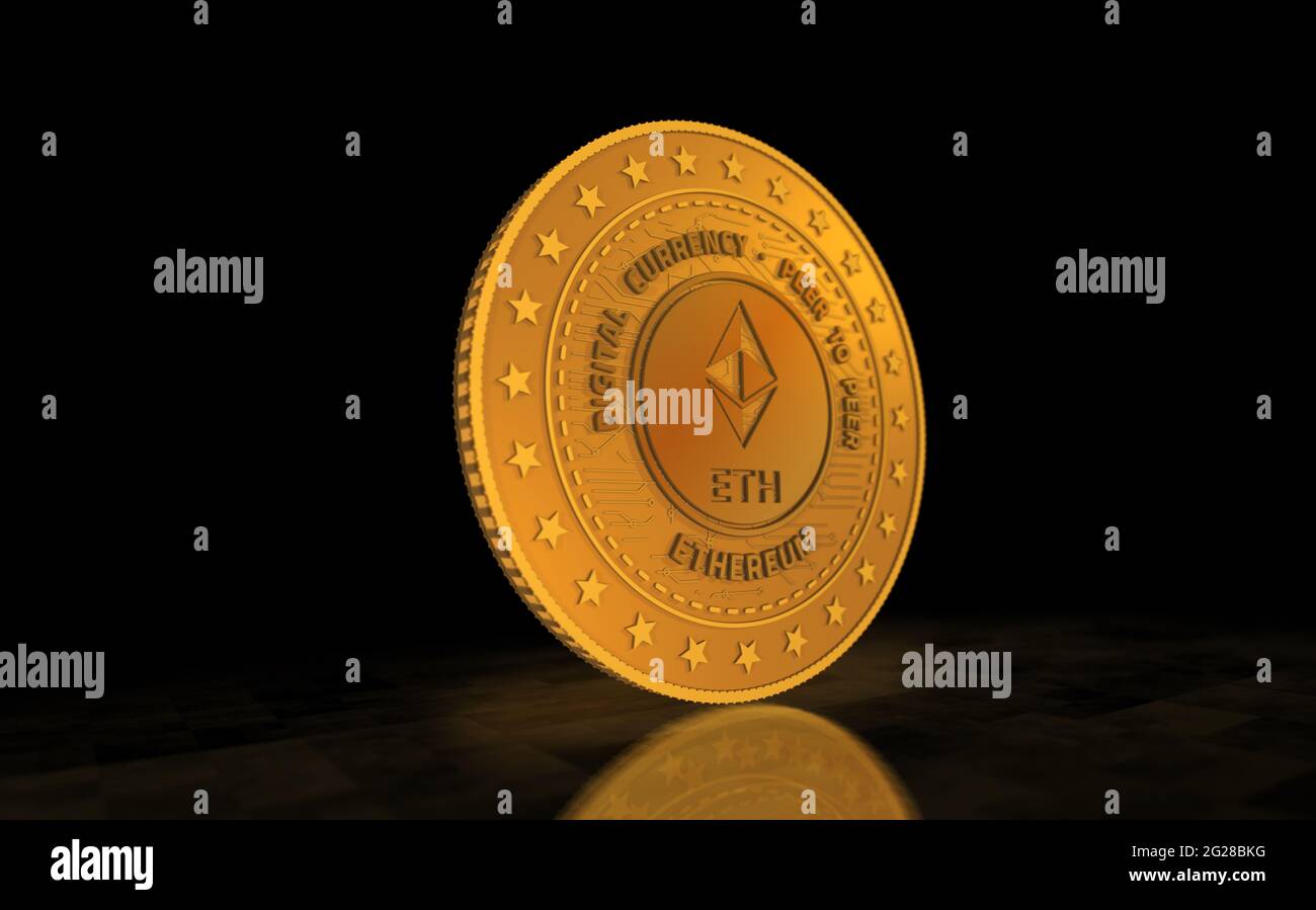Ethereum ETH cryptocurrency symbol gold coin on green screen background ...