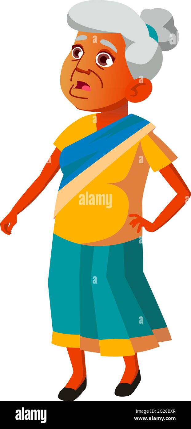 shocked indian woman senior looking at highest tree cartoon vector ...