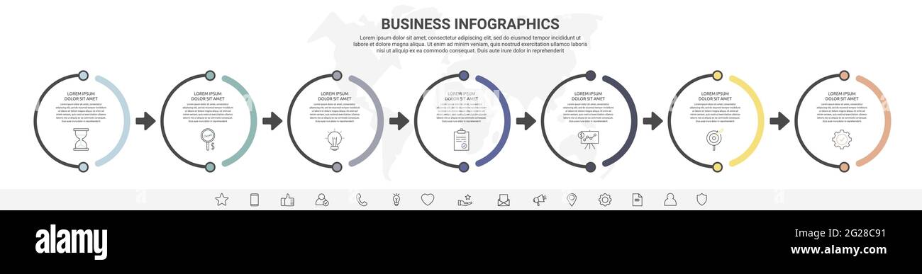 Vector infographics seven circles with arrows. Line business concept of ...