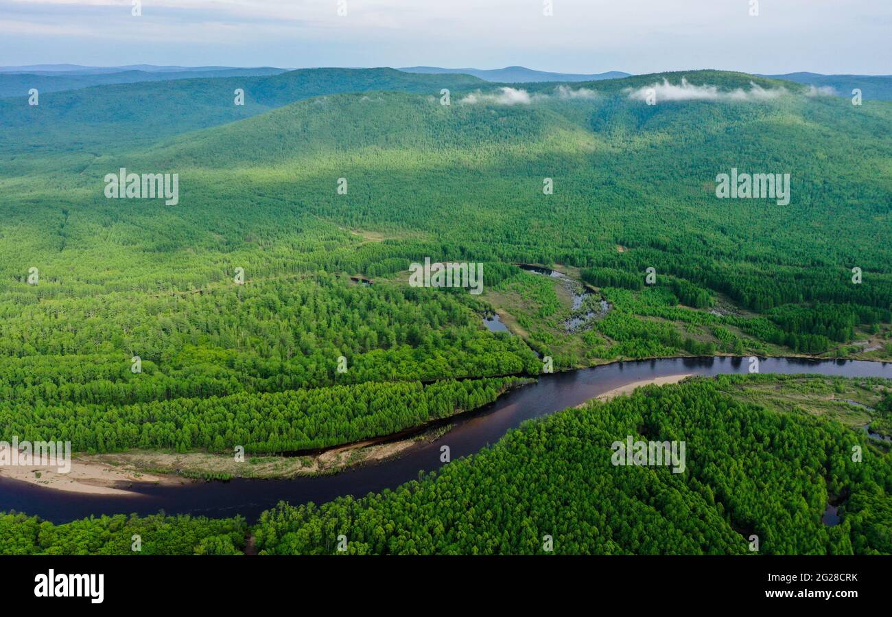 GENHE, June 9, 2021 (Xinhua) -- Aerial photo taken on June 8, 2021 ...