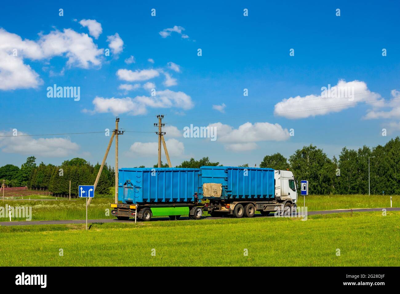 Truck on the road with blue containers. Transportation concept Stock ...