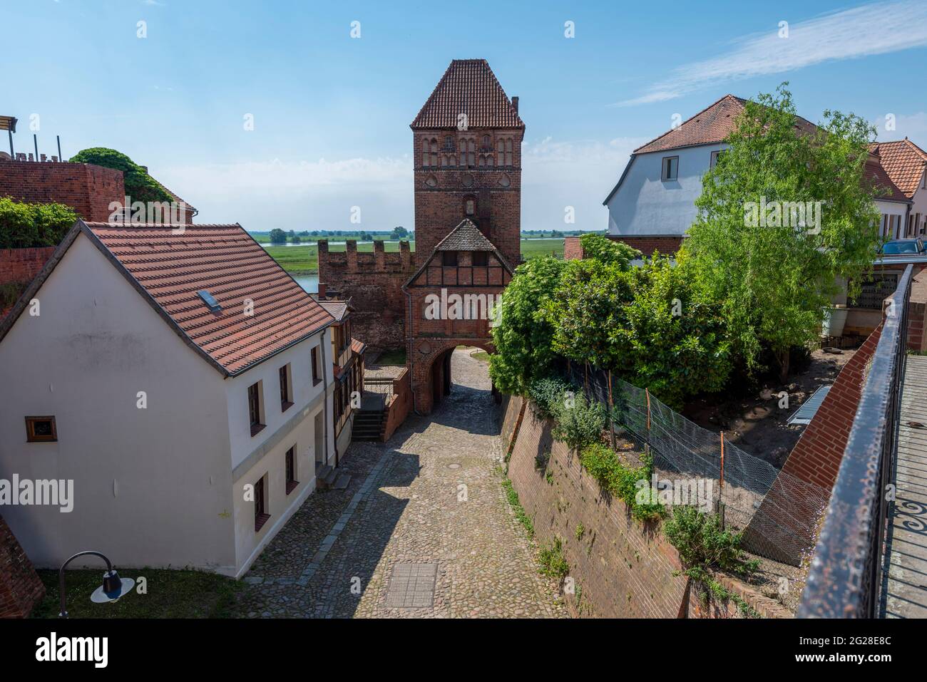05 June 2021, Saxony-Anhalt, Tangermünde: The historic Elbe Gate of ...