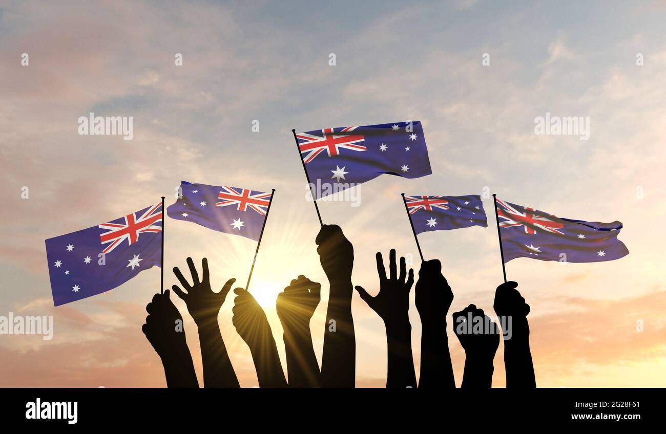 Group people holding australian flag hi-res stock photography and ...