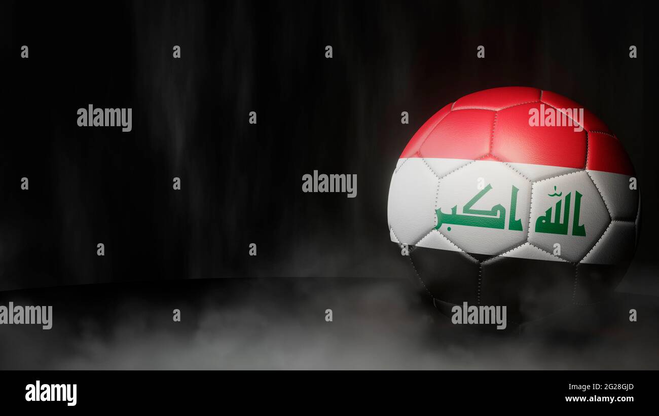 Soccer ball in flag colors on a dark abstract background. Iraq. 3D ...