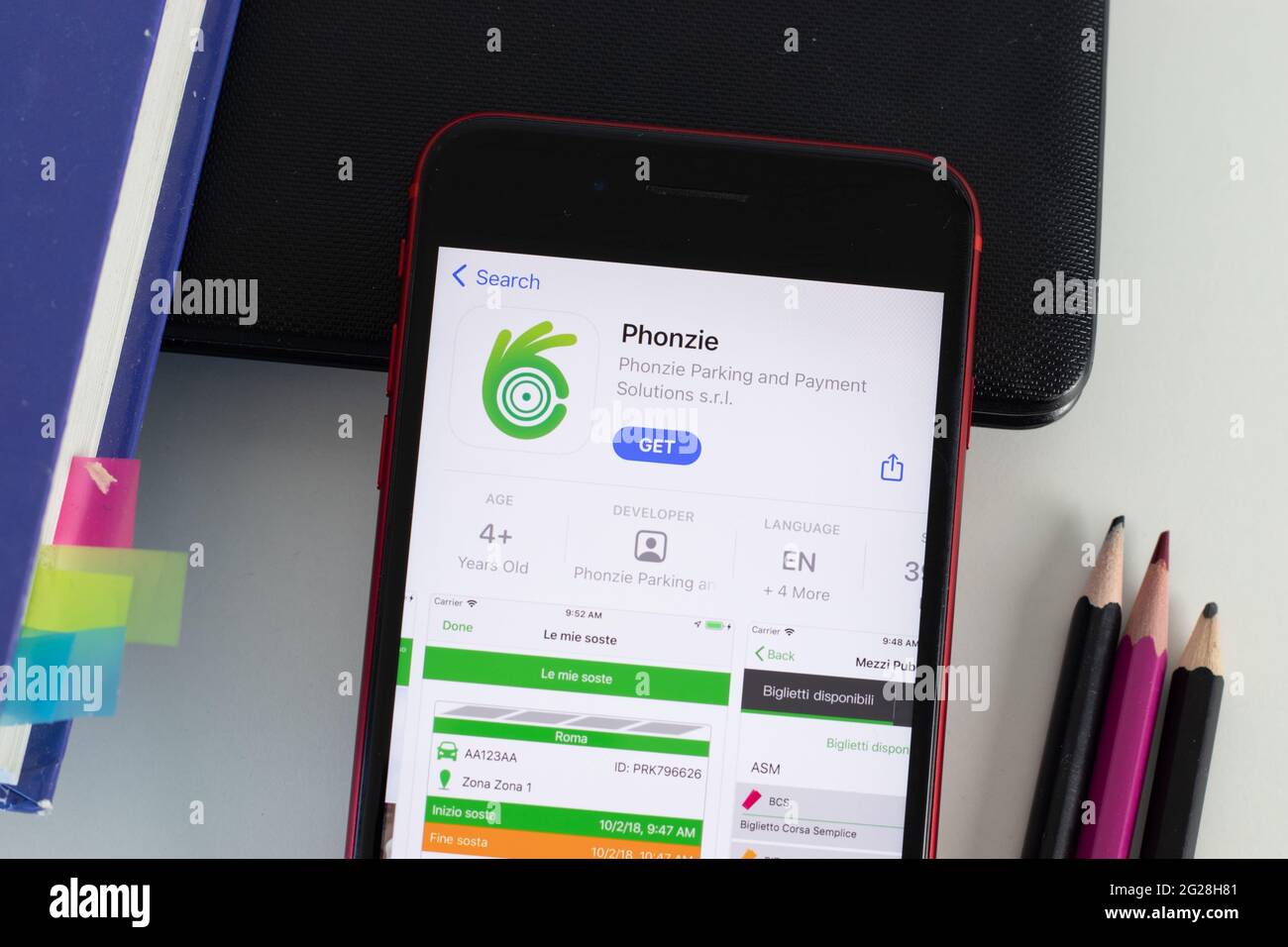 New York, USA - 1 June 2021: Phonzie mobile app logo on phone screen ...