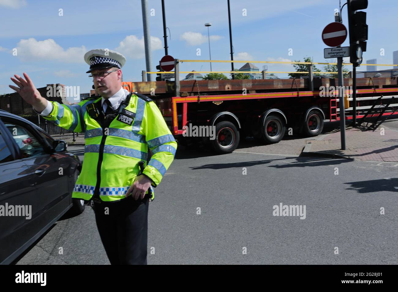 London (UK), 8 June 2021: A 75 ton lorry breaks down causing ...