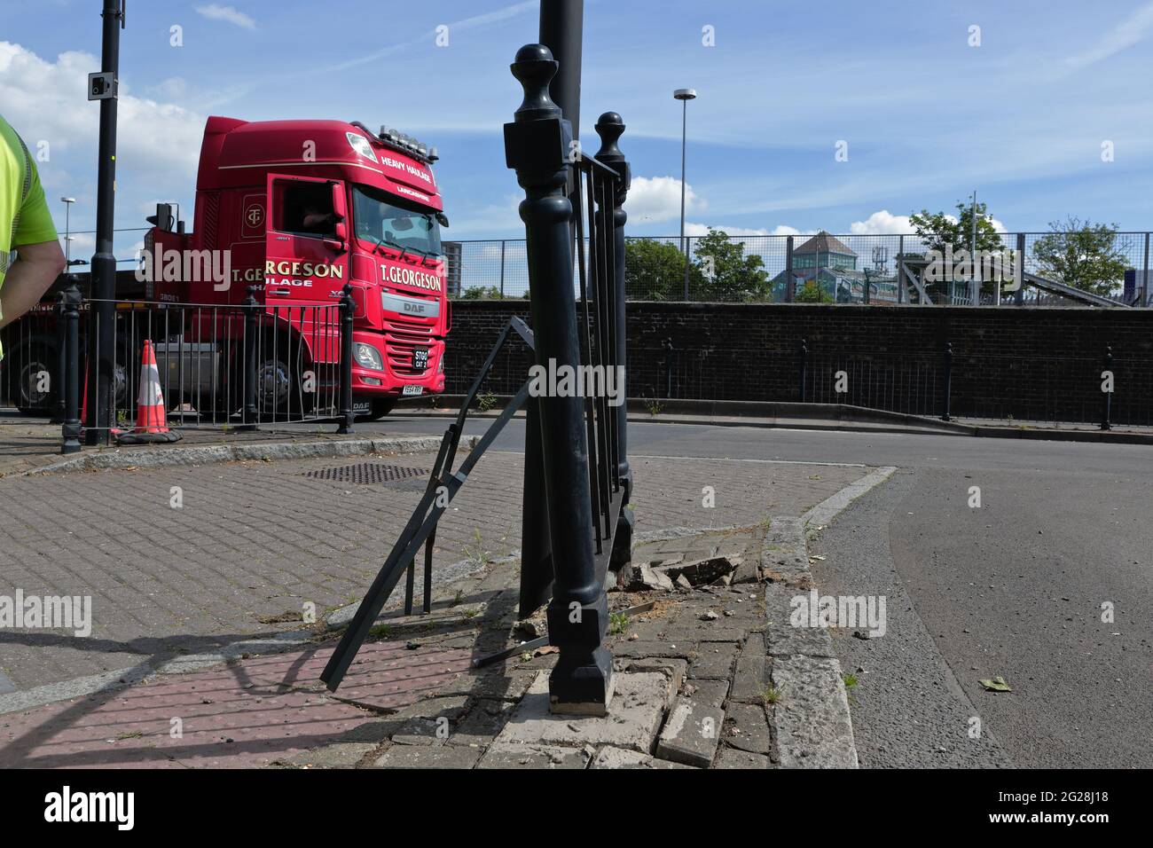 London (UK), 8 June 2021: A 75 ton lorry breaks down causing ...
