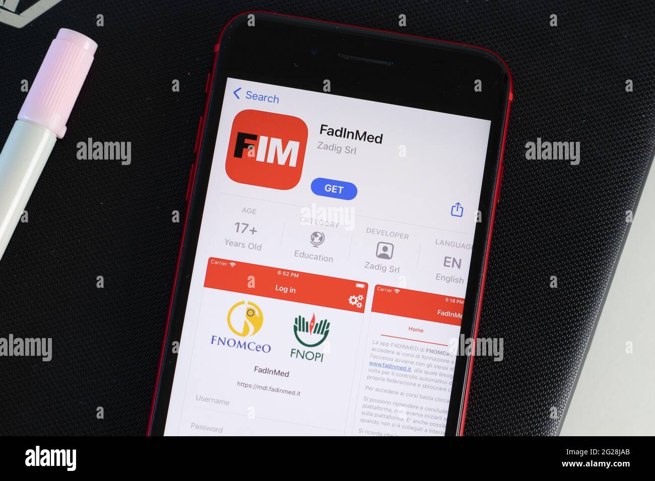 New York, USA - 1 June 2021: FadInMed mobile app logo on phone screen ...