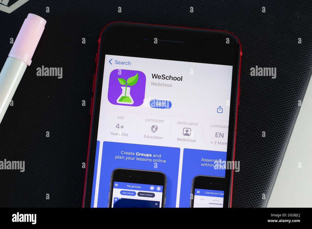 New York, USA - 1 June 2021: WeSchool mobile app logo on phone screen ...