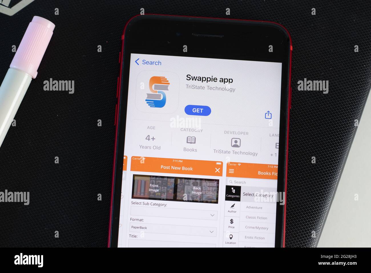 New York, USA - 1 June 2021: Swappie mobile app logo on phone screen ...