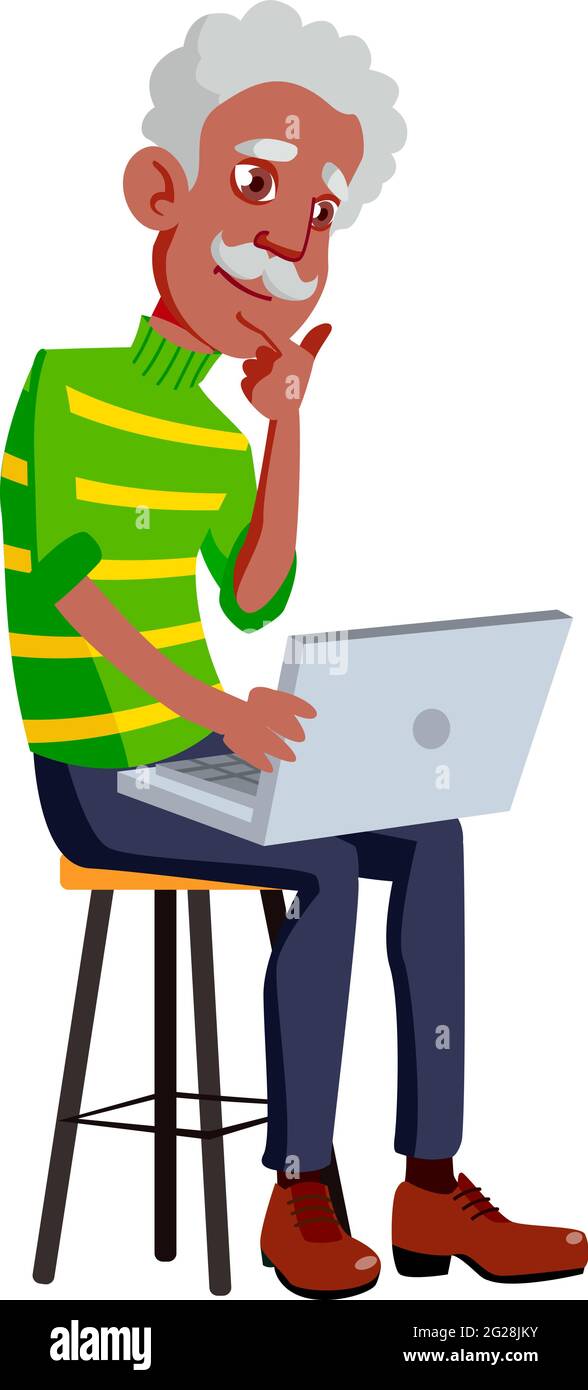 old man reading article on laptop screen cartoon vector Stock Vector ...