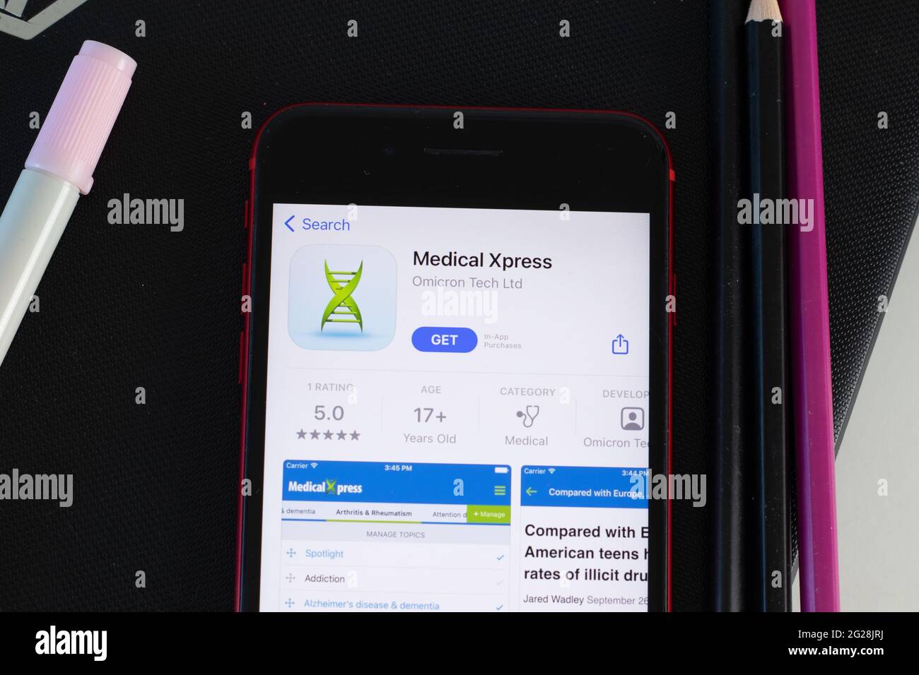 New York, USA - 1 June 2021: Medical Xpress mobile app logo on phone ...
