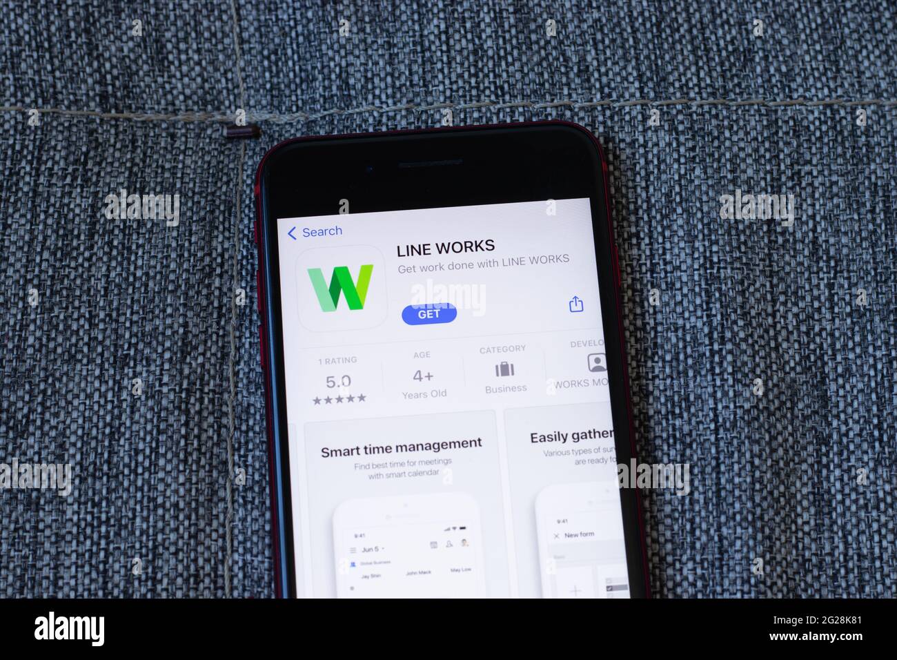 New York, USA - 1 June 2021: LINE WORKS mobile app logo on phone screen ...