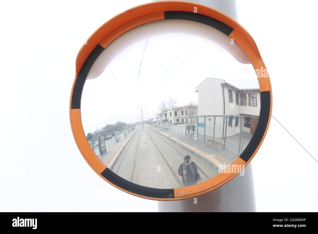 tram and buildings in the mirror Stock Photo - Alamy
