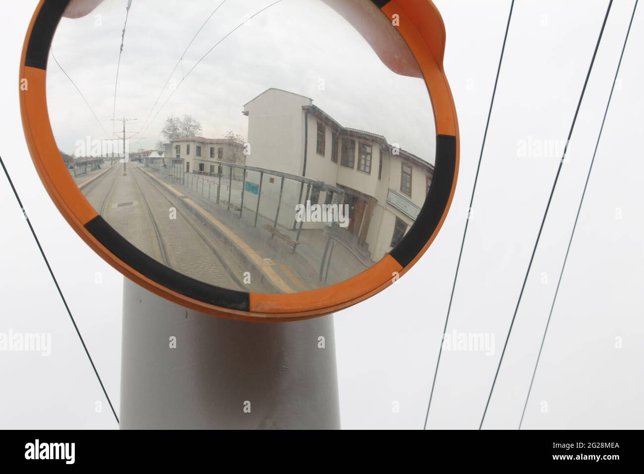 tram and buildings in the mirror Stock Photo - Alamy