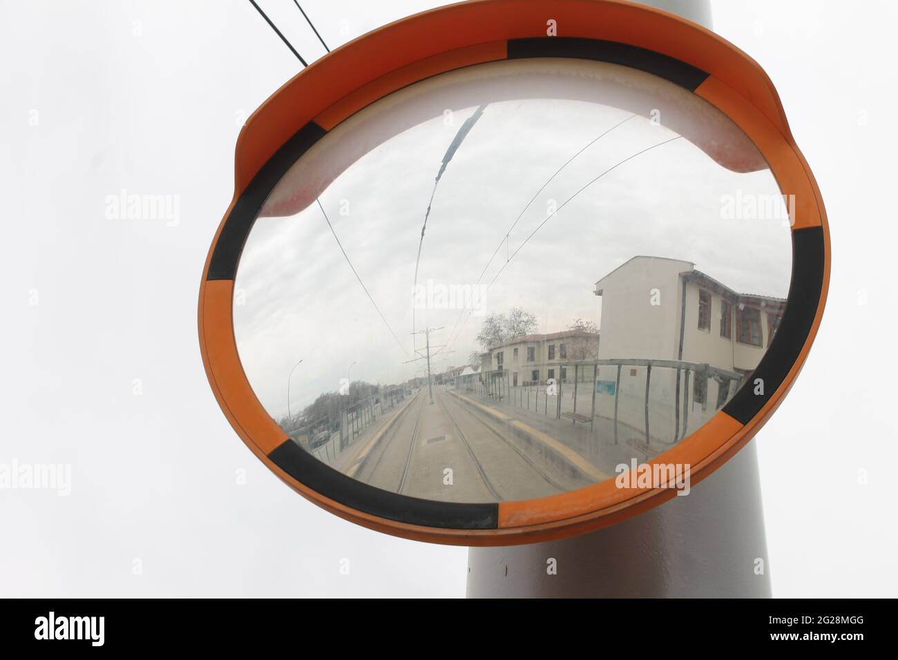 tram and buildings in the mirror Stock Photo - Alamy