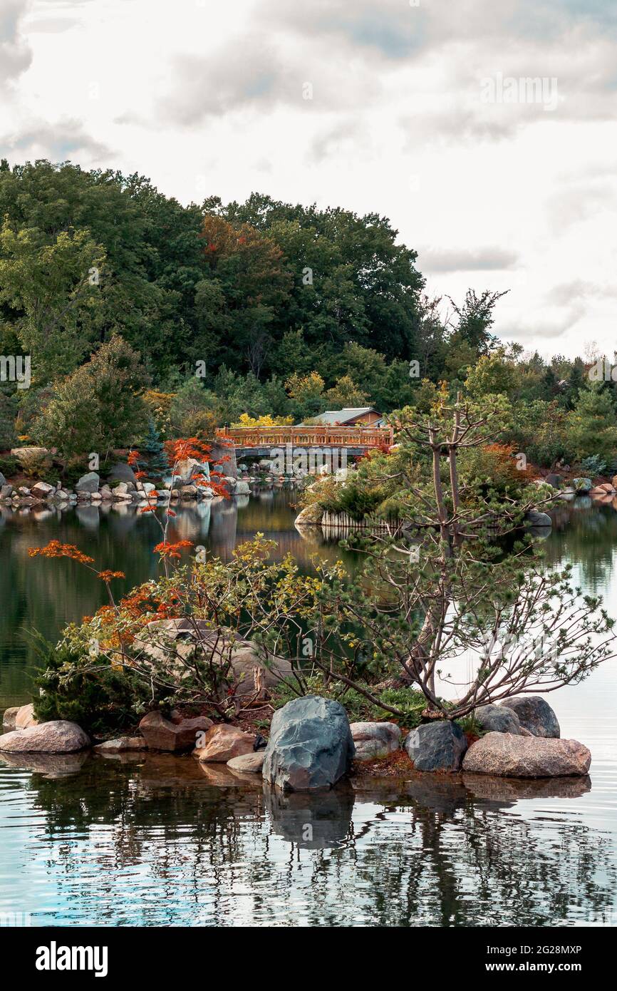 Small island in the middle of a lake of the japanese garden Stock Photo ...