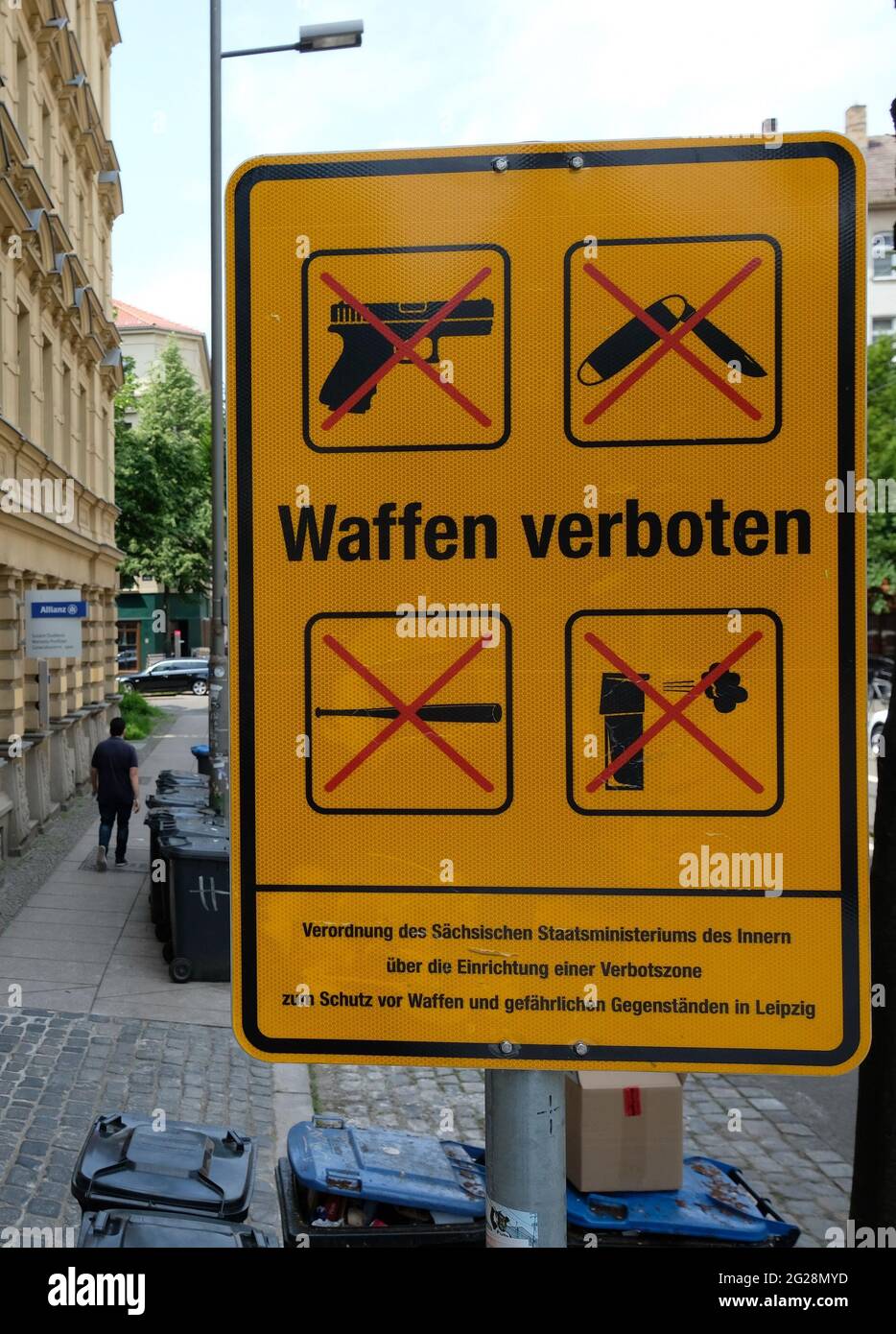 Leipzig, Germany. 09th June, 2021. A sign is the inscription "Weapons ...