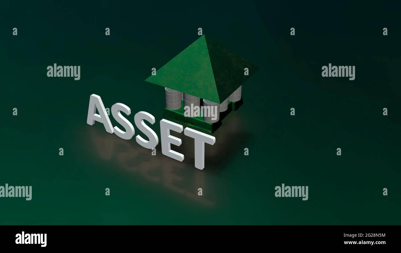 Asset text with background house made up of coin made up of gold and ...
