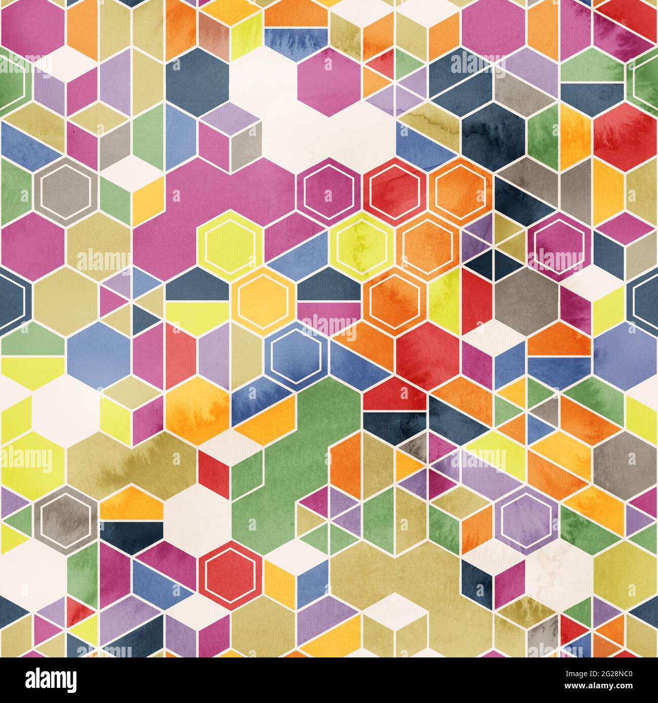Seamless pattern of hexagons in random colors in watercolor Stock Photo ...