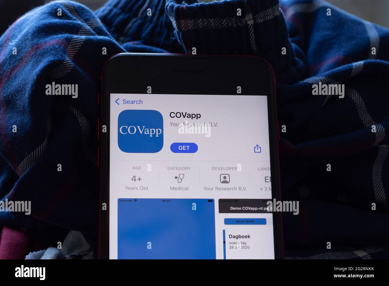 New York, USA - 1 June 2021: COVapp mobile app logo on phone screen ...