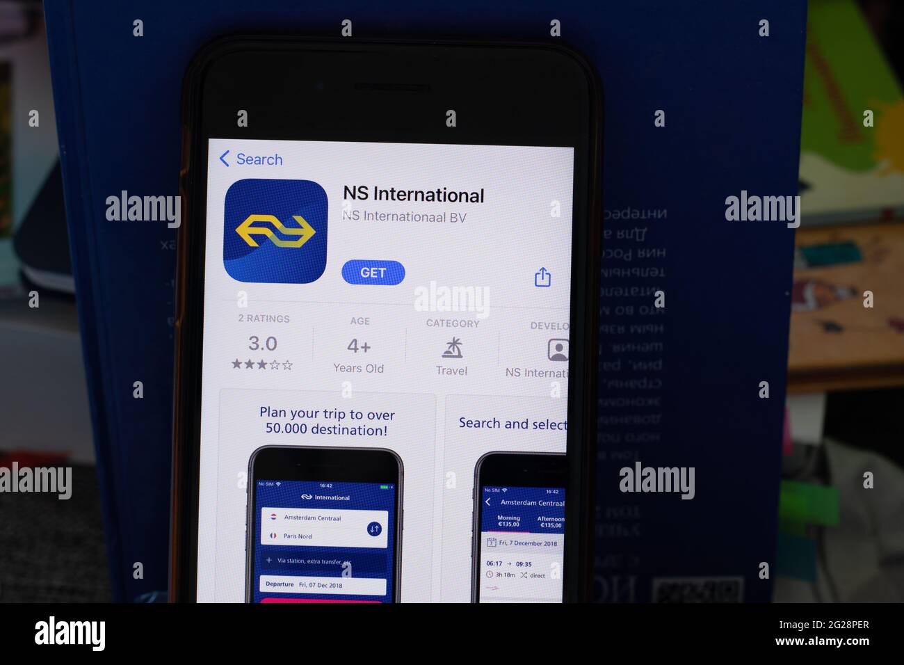 New York, USA - 1 June 2021: NS International mobile app logo on phone ...
