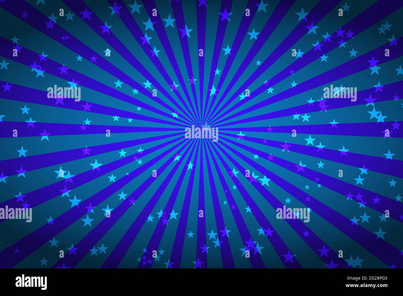 Cartoon blue banner. Old vintage vector pattern with rays and stars ...