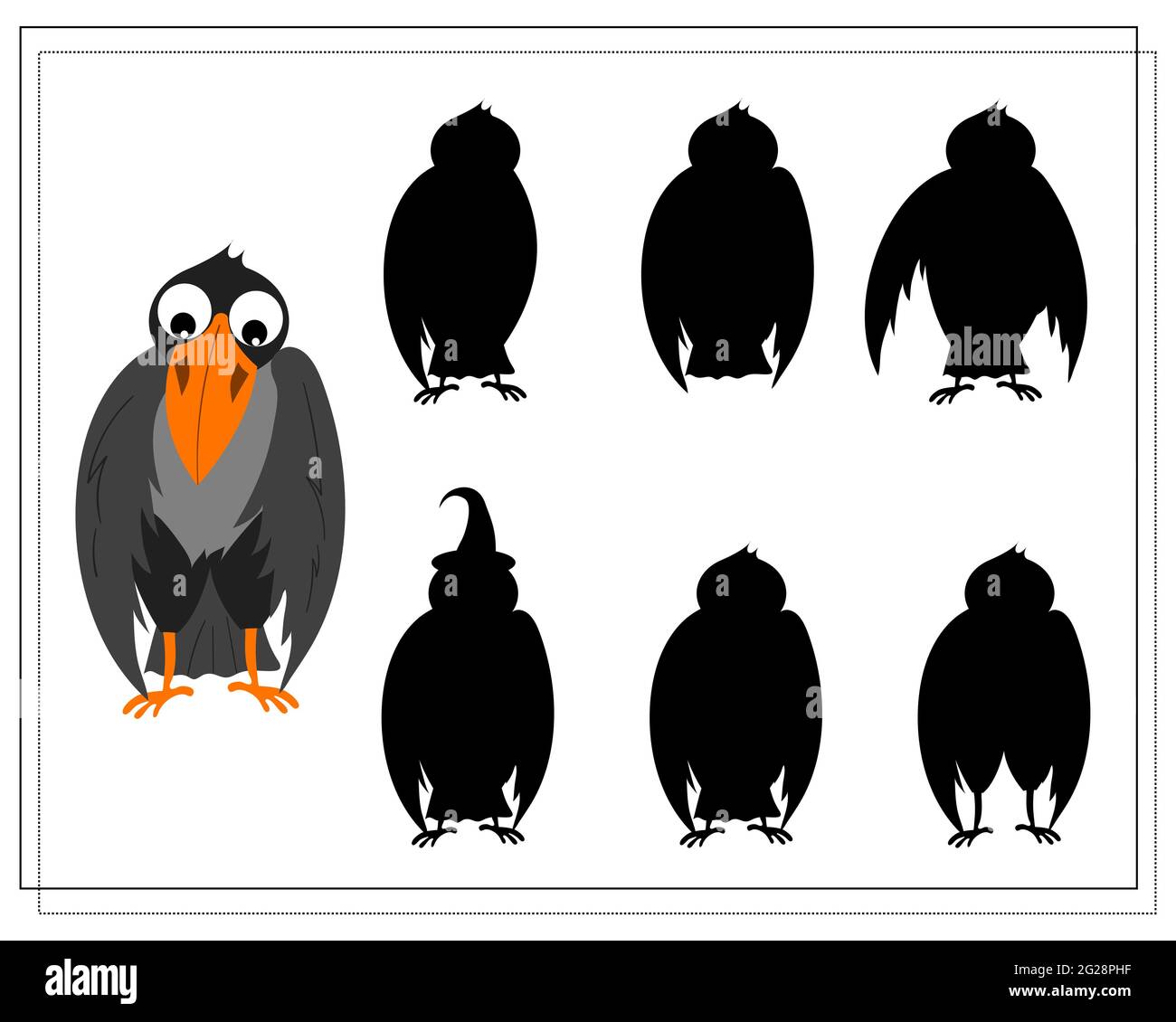 game for kids find the right crow shadow, Halloween. vector isolated on ...