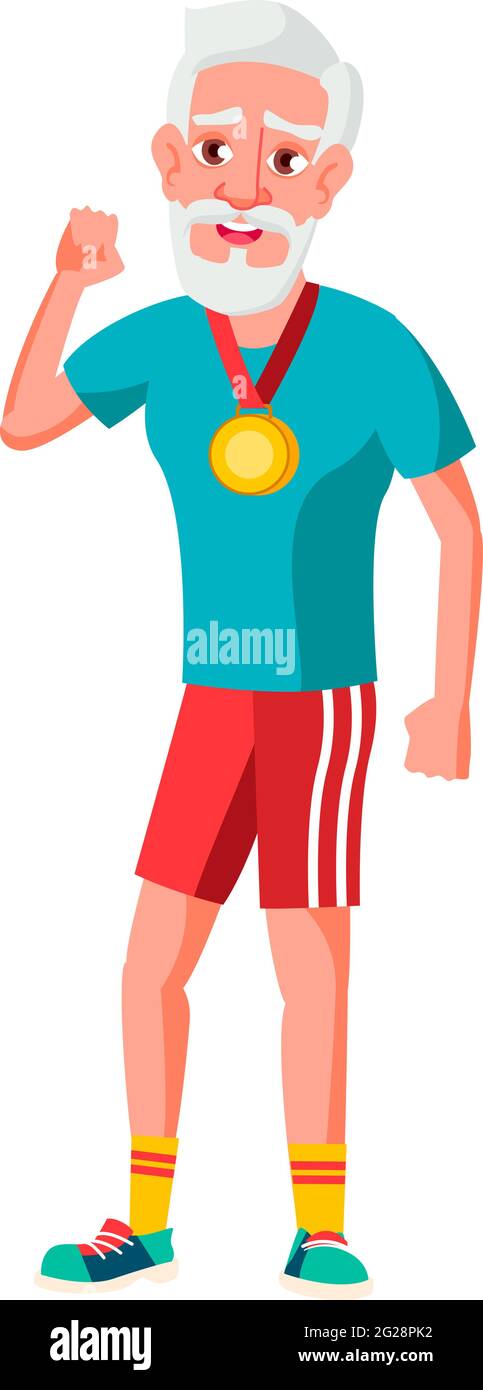 man senior celebrate victory in sport competition cartoon vector Stock ...
