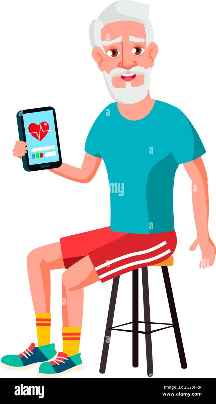 old man examining heart beat on tablet cartoon vector Stock Vector ...