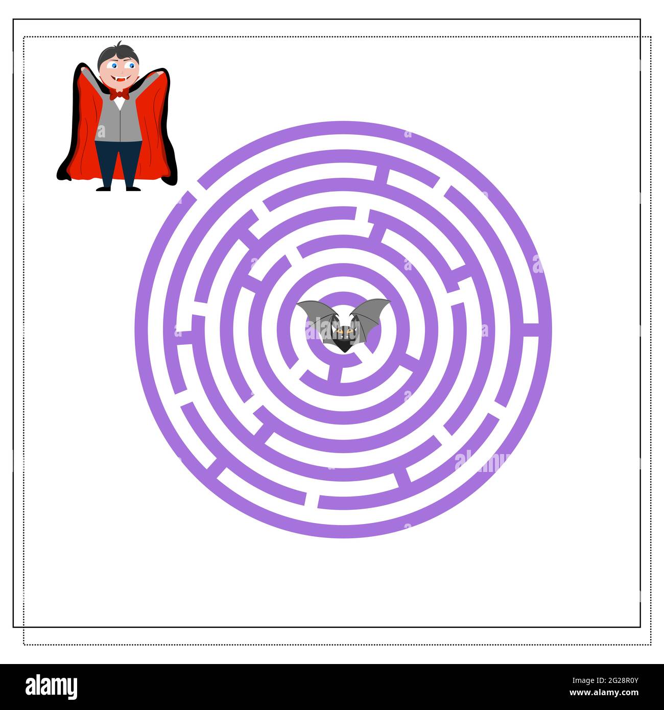 game for kids go through the round maze, Dracula and the bat, Halloween ...
