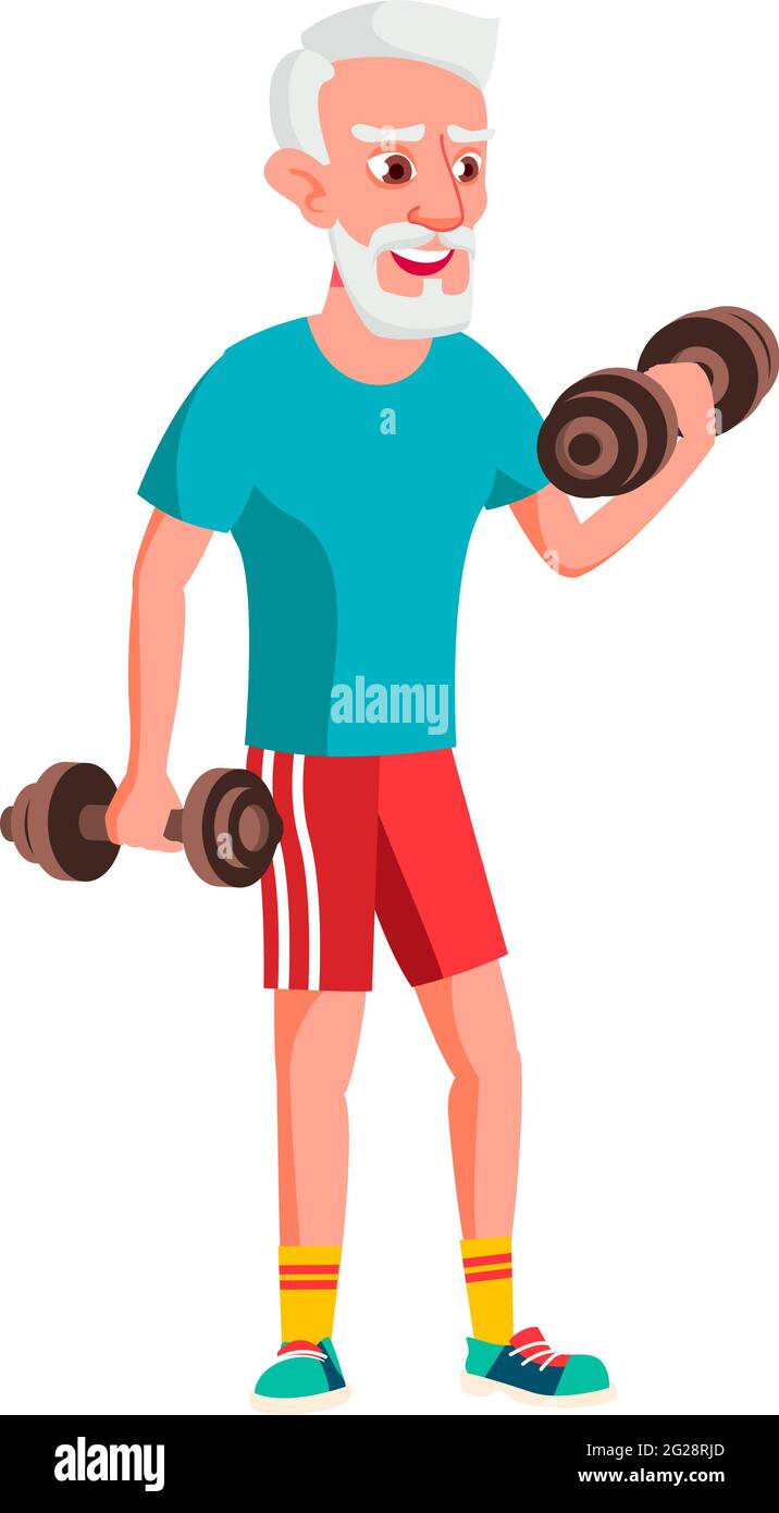 aged man exercising with dumbbells in gym cartoon vector Stock Vector ...