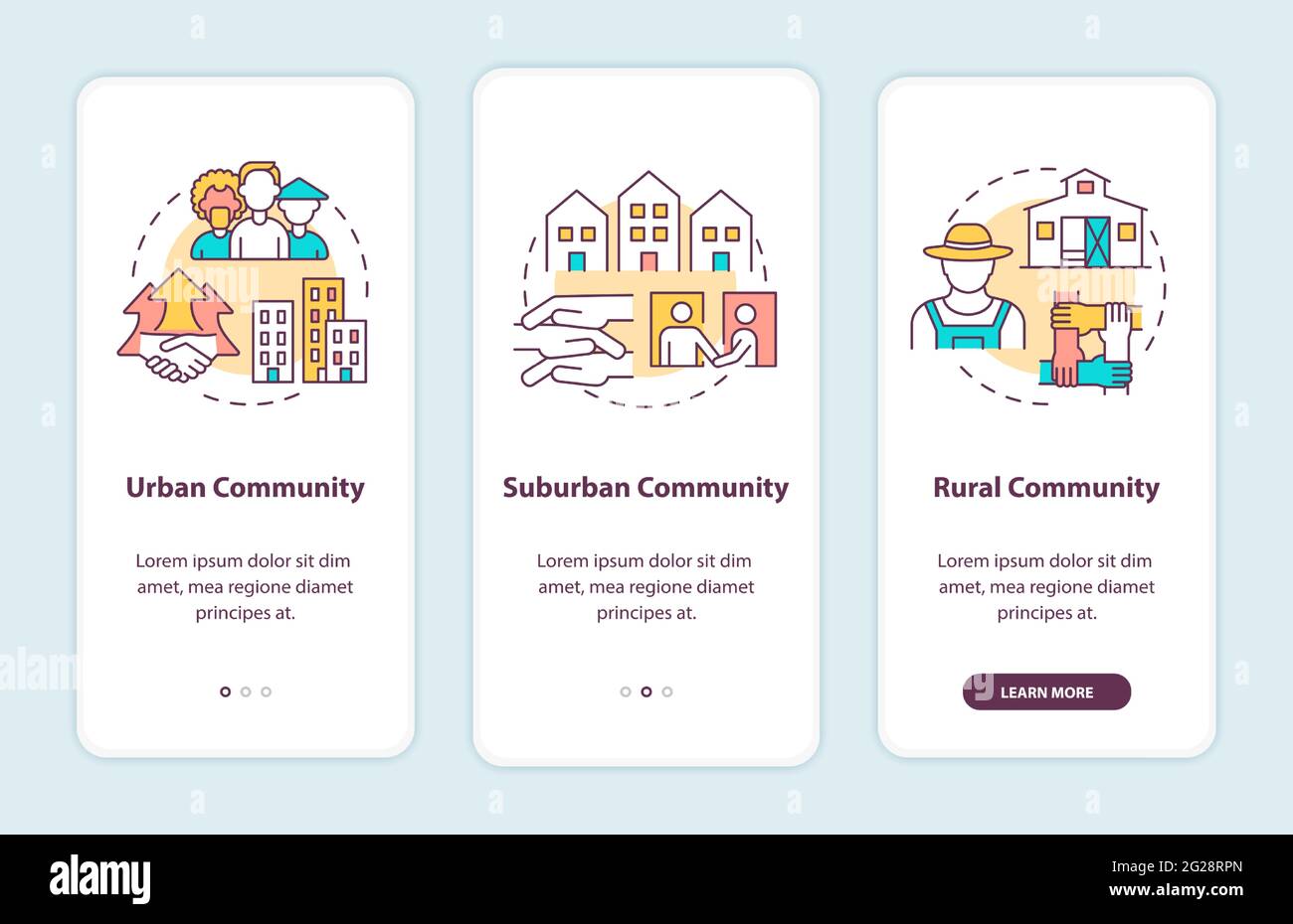 Communities types onboarding mobile app page screen with concepts Stock ...