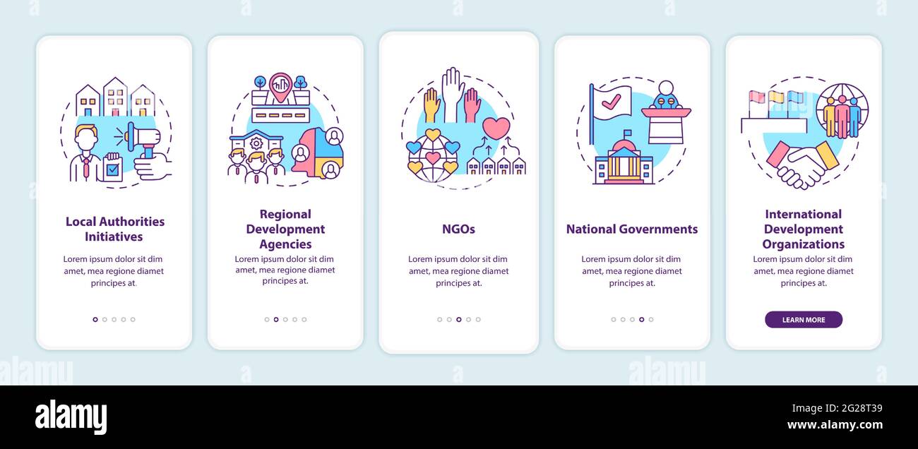 Community development programs levels onboarding app page screen with concepts Stock Vector ...