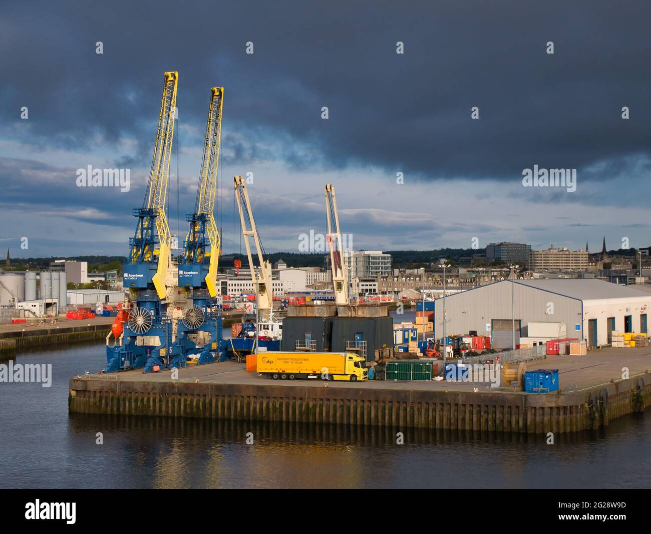 Two rail mounted, electric portal cranes at Atlantic Wharf in the Port ...