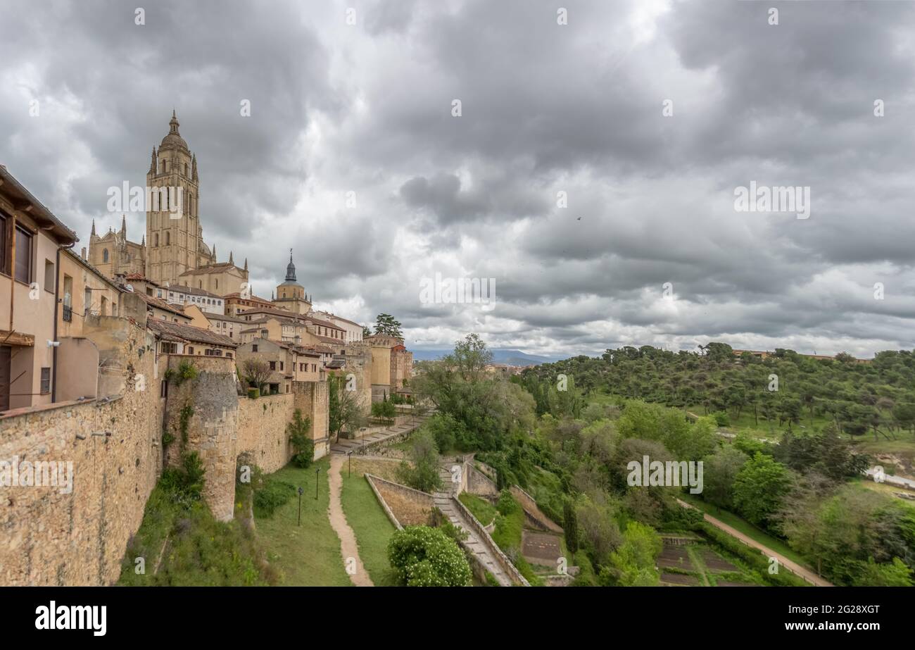 Segovia / Spain - 05 13 2021: Majestic view at the iconic Segovia city ...