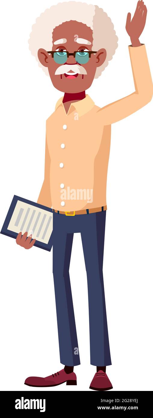 aged african man with checklist greeting visitors in museum cartoon ...