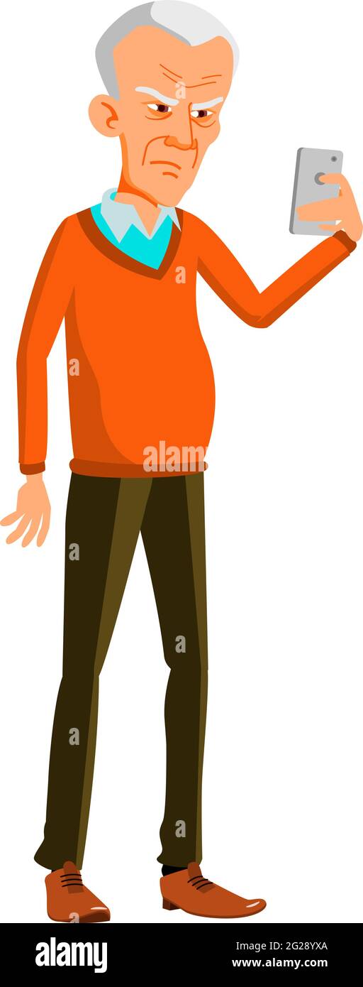 mad grandfather reading e-mail on smartphone cartoon vector Stock ...