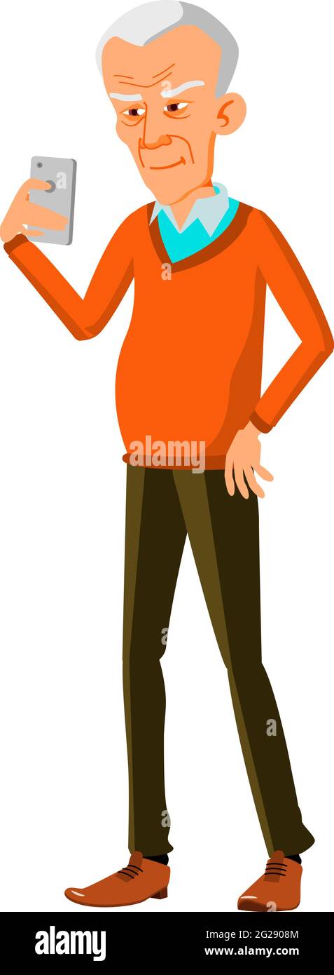 mature age man playing on smartphone cartoon vector Stock Vector Image ...