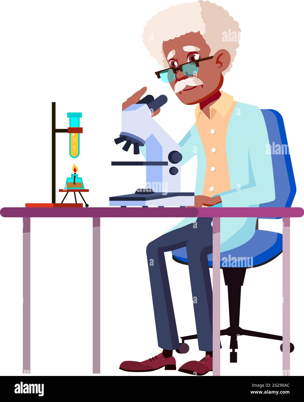old man scientist making chemical experiment and checking result in ...