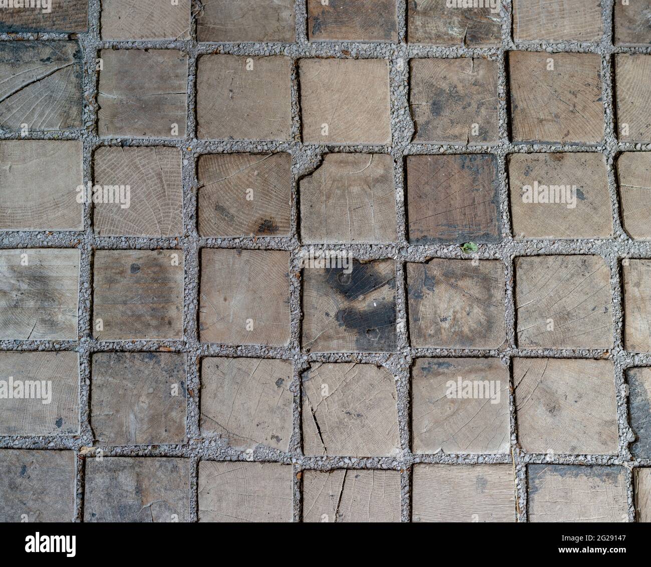 Antique small solid oak blocks end grain flooring. Courtyard wood cubes ...